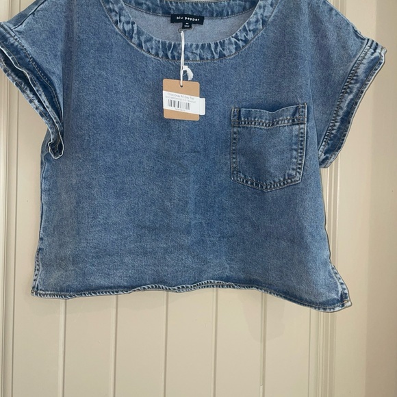 Blu Pepper | Tops | Blu Pepper Denim Crop Top Blue | Poshmark